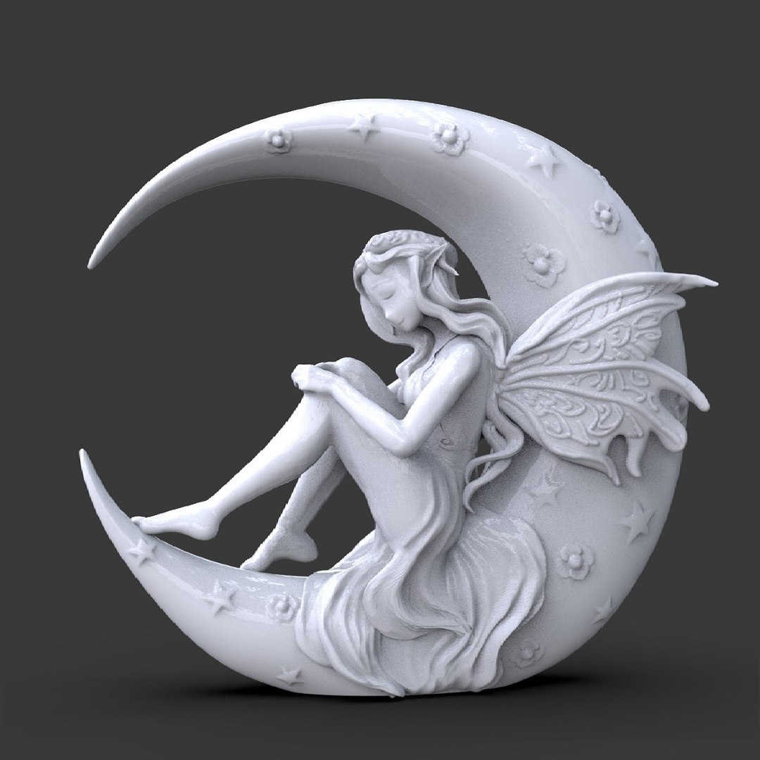 Fairy On The Moon Sculpture 3D - TurboSquid 2207370
