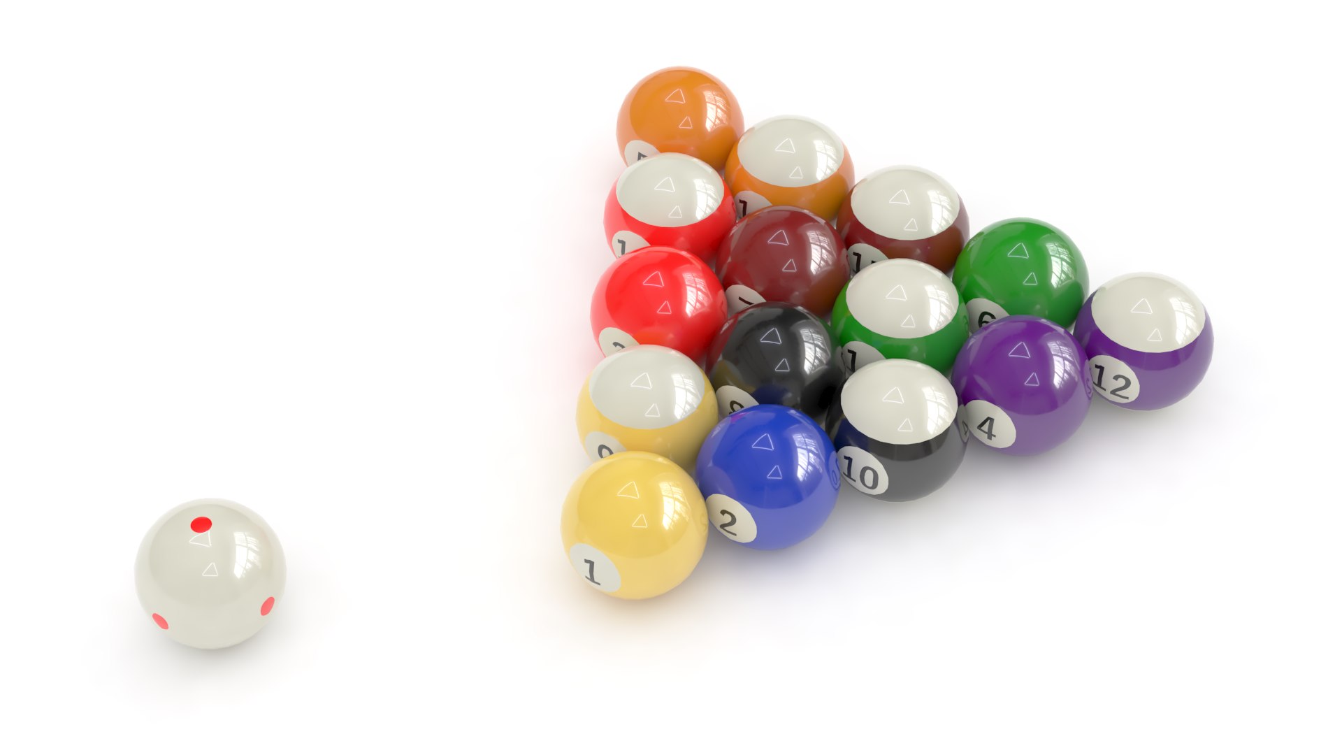 3D 15 Billiards Balls Aligned With A White Aramith Cue Ball With 6 Red ...