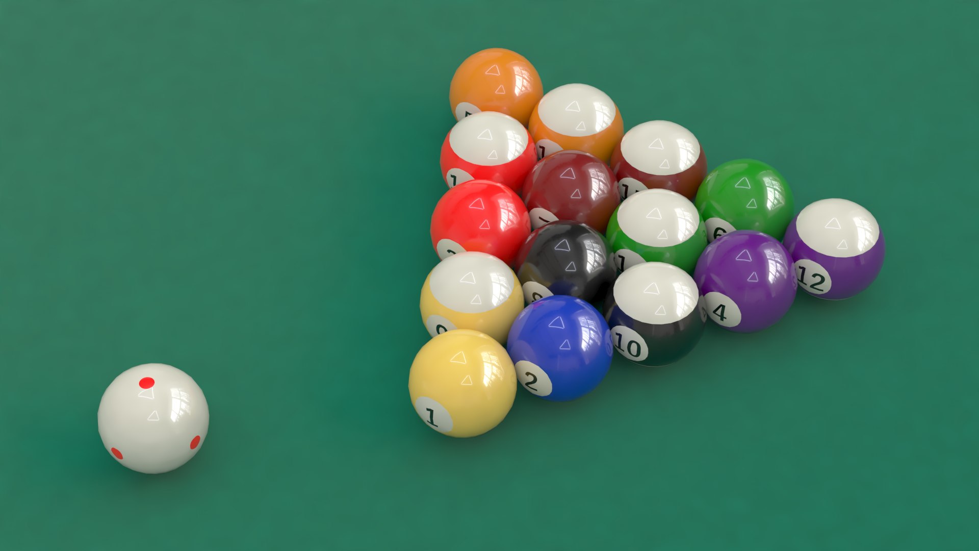 3D 15 Billiards Balls Aligned With A White Aramith Cue Ball With 6 Red ...