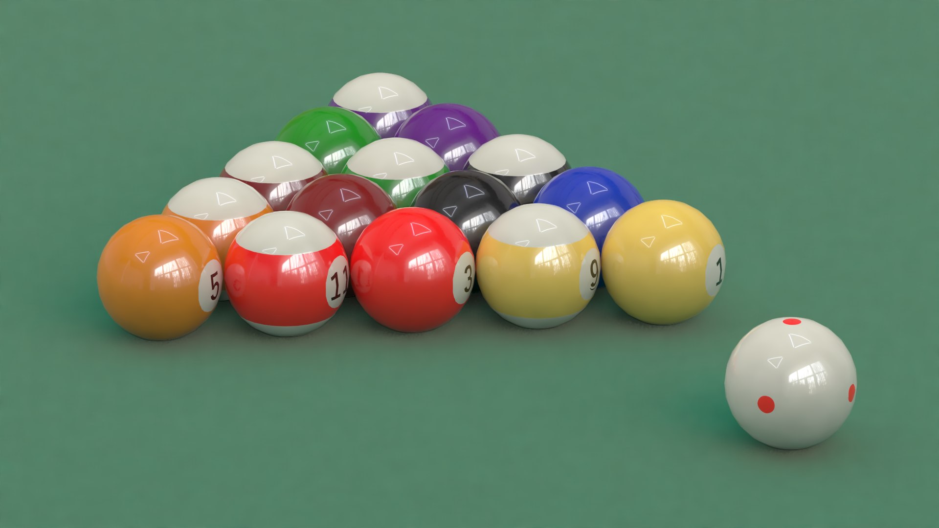 3D 15 Billiards Balls Aligned With A White Aramith Cue Ball With 6 Red ...