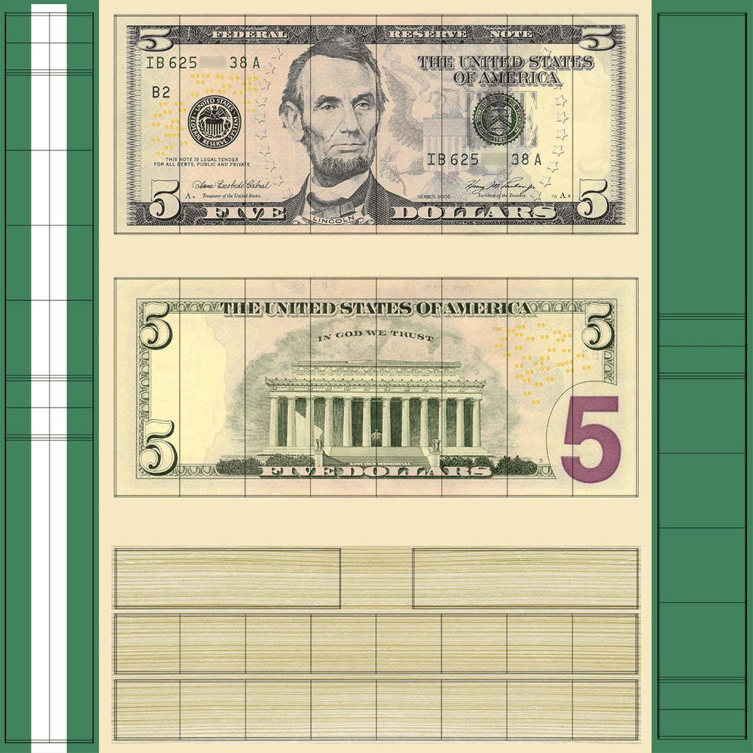 3D 5 Dollar Bill Stack - TurboSquid 1646313