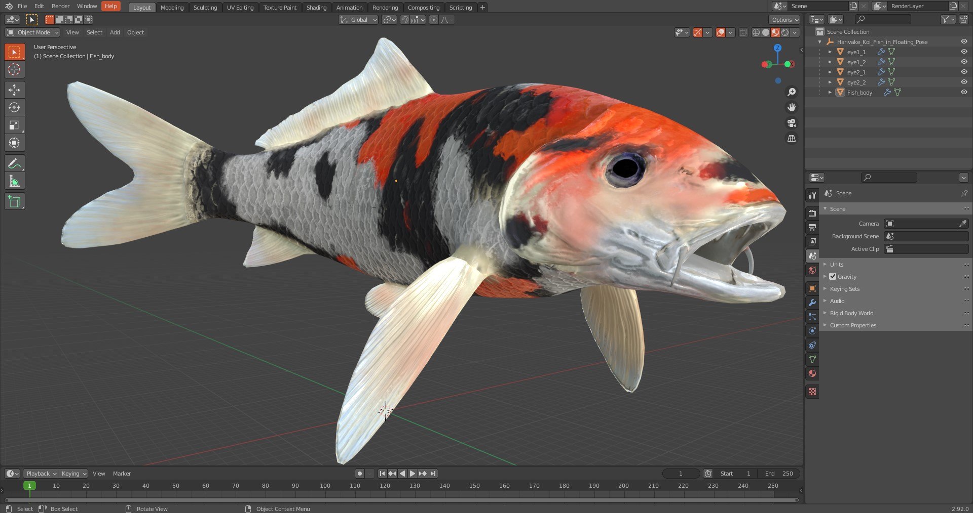 Harivake Koi Fish in Floating Pose 3D model - TurboSquid 2141469