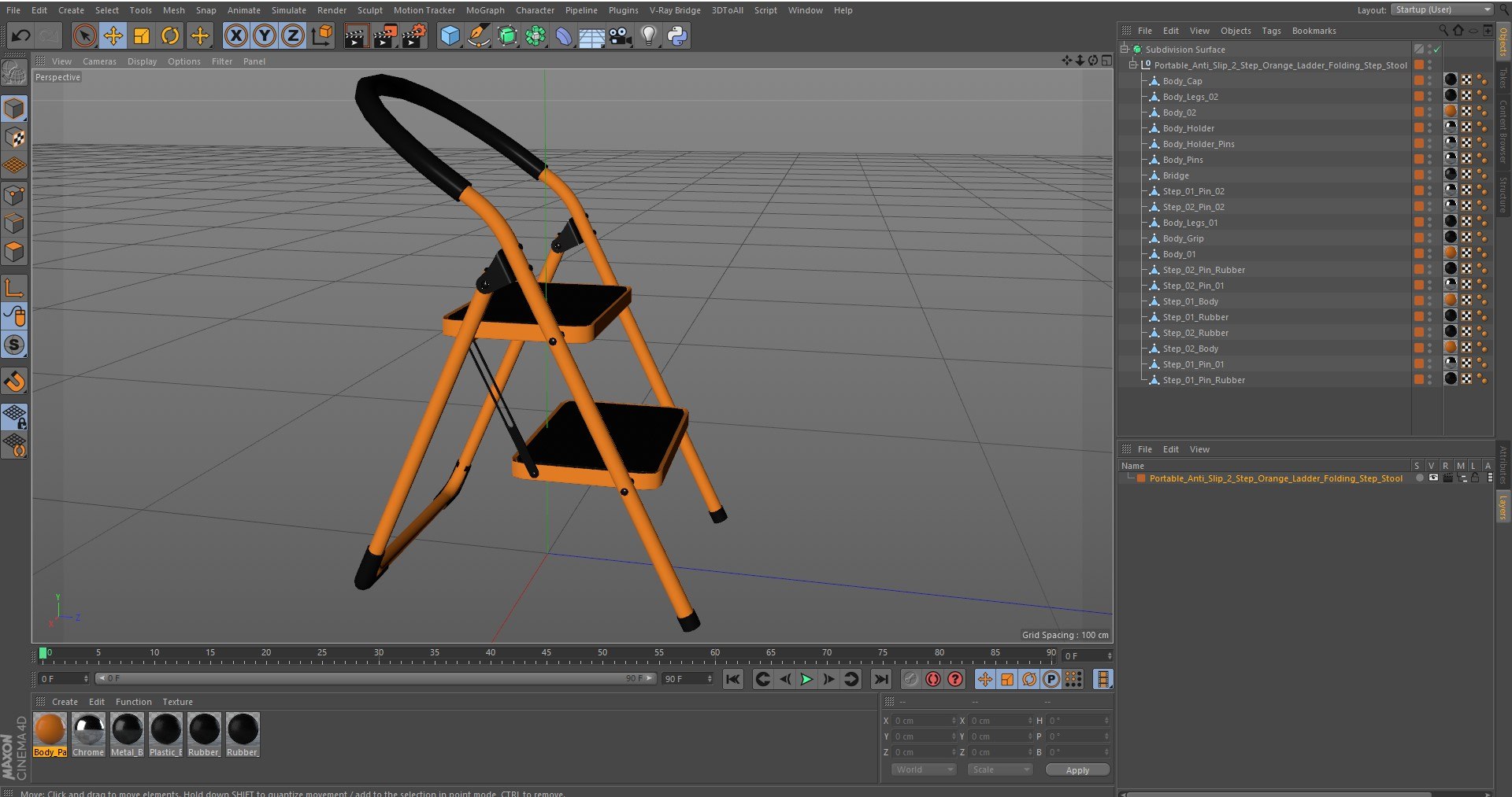 Portable Anti Slip 2 Step Orange Ladder Folding Step Stool Model - TurboSquid 2149859