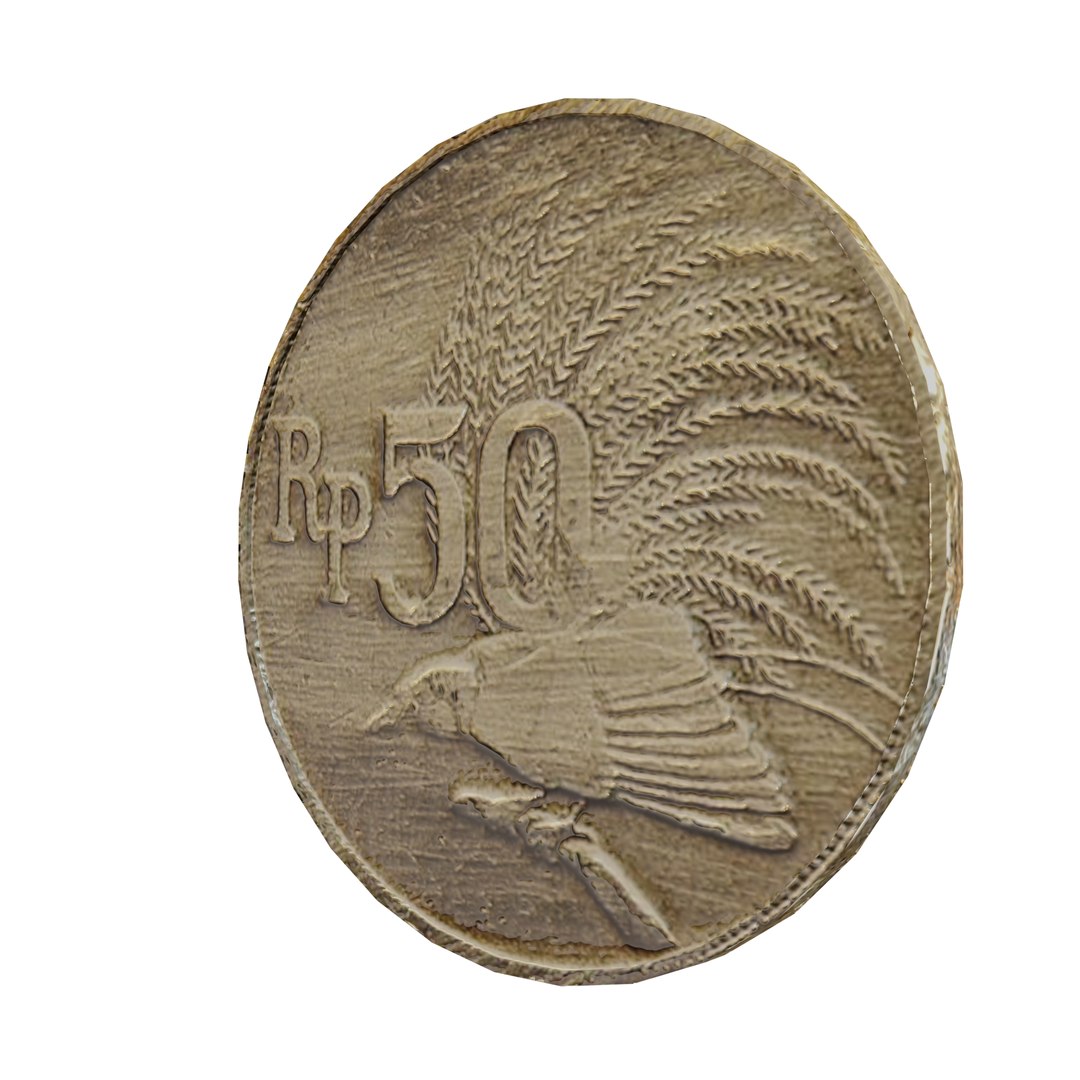 3D Model Indonesian 50 Rupiah Coin 1971 Antique Currency With Intricate ...