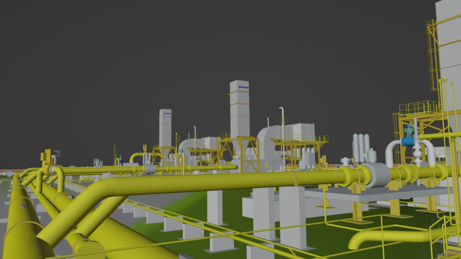 3D Gas Compression Plant With Triple Turbines And Piping System ...