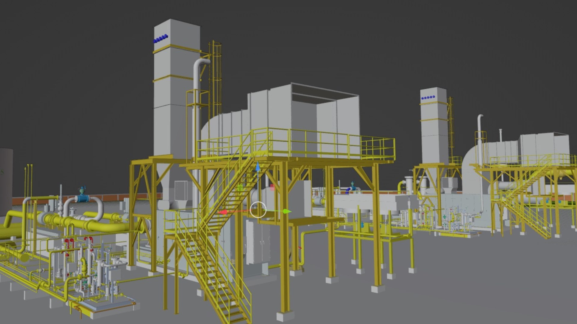 3D Gas Compression Plant With Triple Turbines And Piping System ...