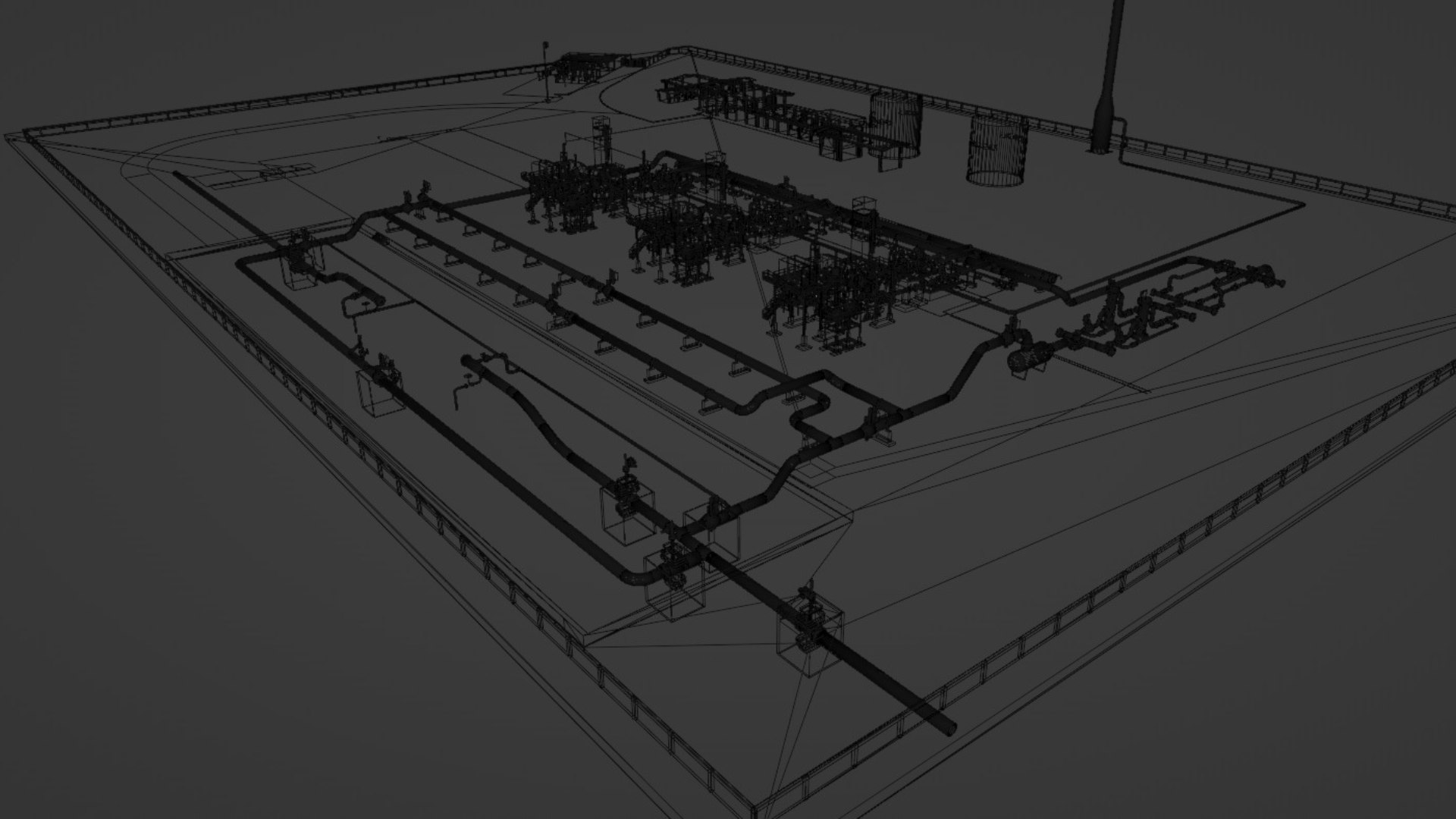 3D Gas Compression Plant With Triple Turbines And Piping System ...