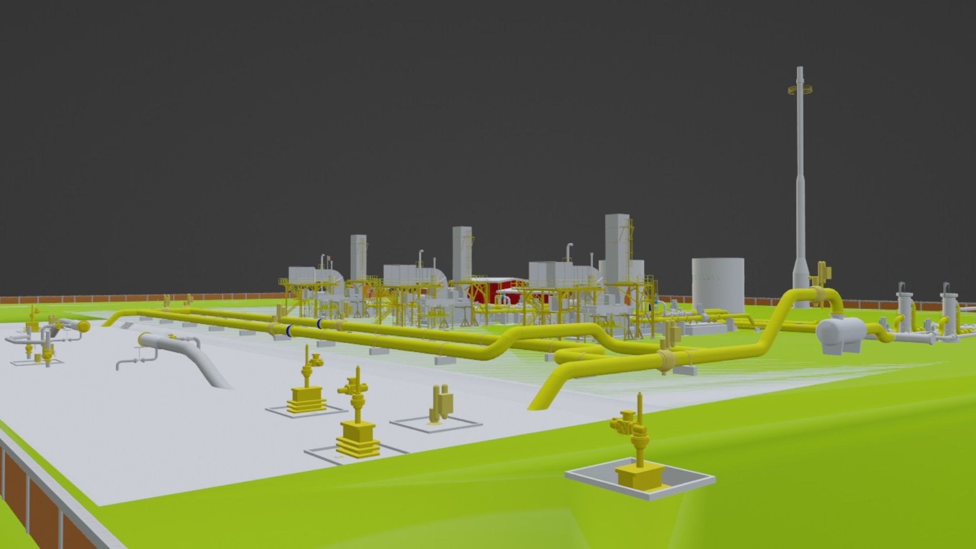 3D Gas Compression Plant With Triple Turbines And Piping System ...