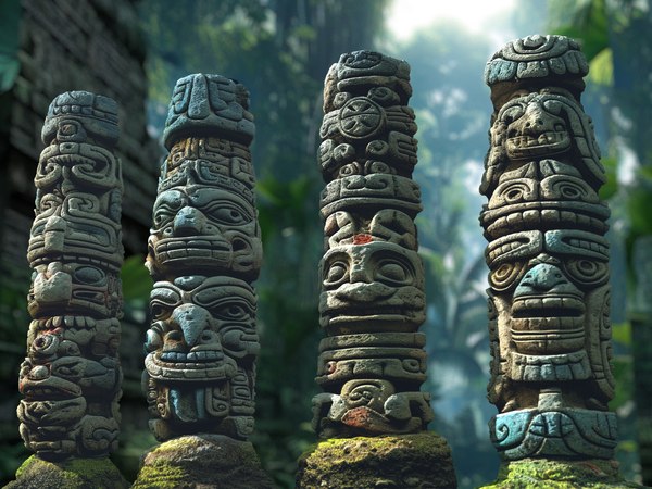 of stone totems heads