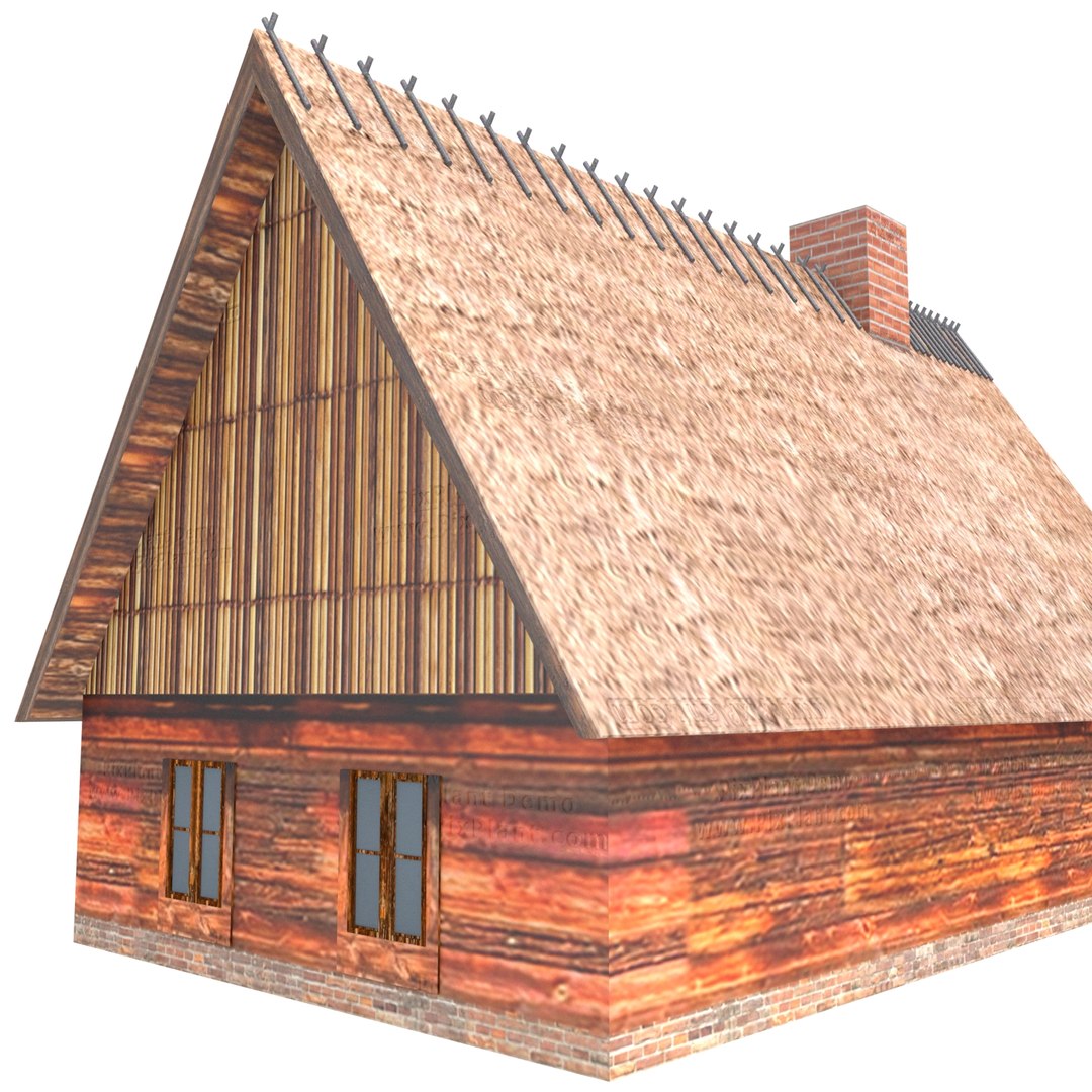 3d Model Wood Straw Roof House