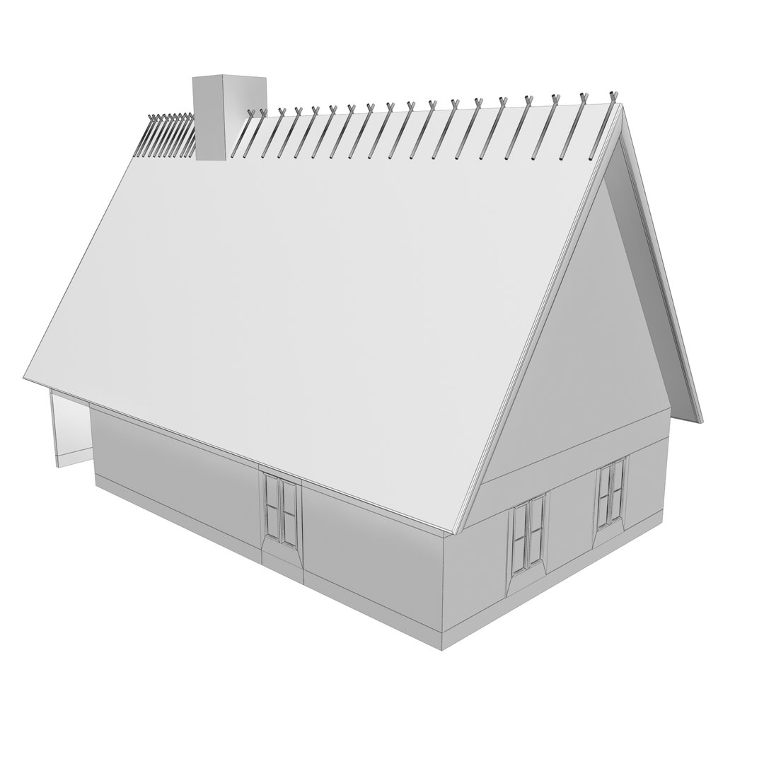 3d Model Wood Straw Roof House
