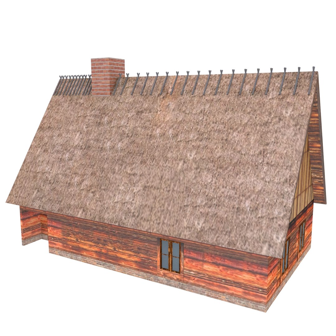 3d Model Wood Straw Roof House
