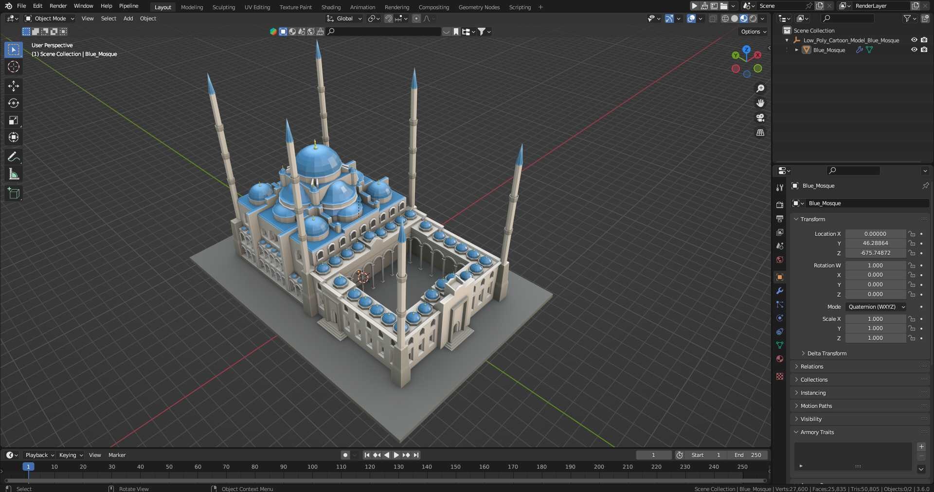 3D Low Poly Cartoon Model Blue Mosque - TurboSquid 2382419