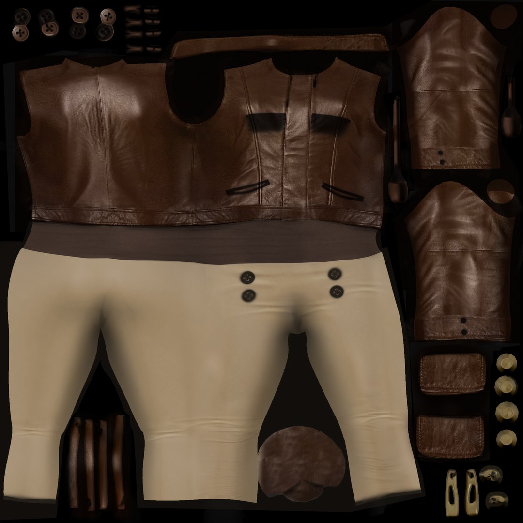 3D Crop Leather Jacket Full Steampunk Outfit - TurboSquid 2073207