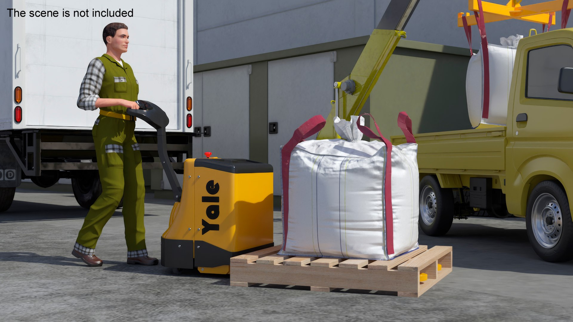 Warehouse Worker With Electric Pallet Jack And Bulk Bag On Pallet ...