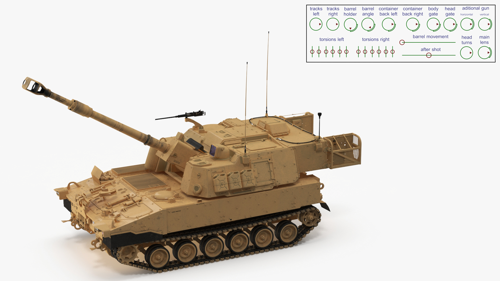 3D M109 Paladin Howitzer Beige Color Rigged Model - TurboSquid 2202252