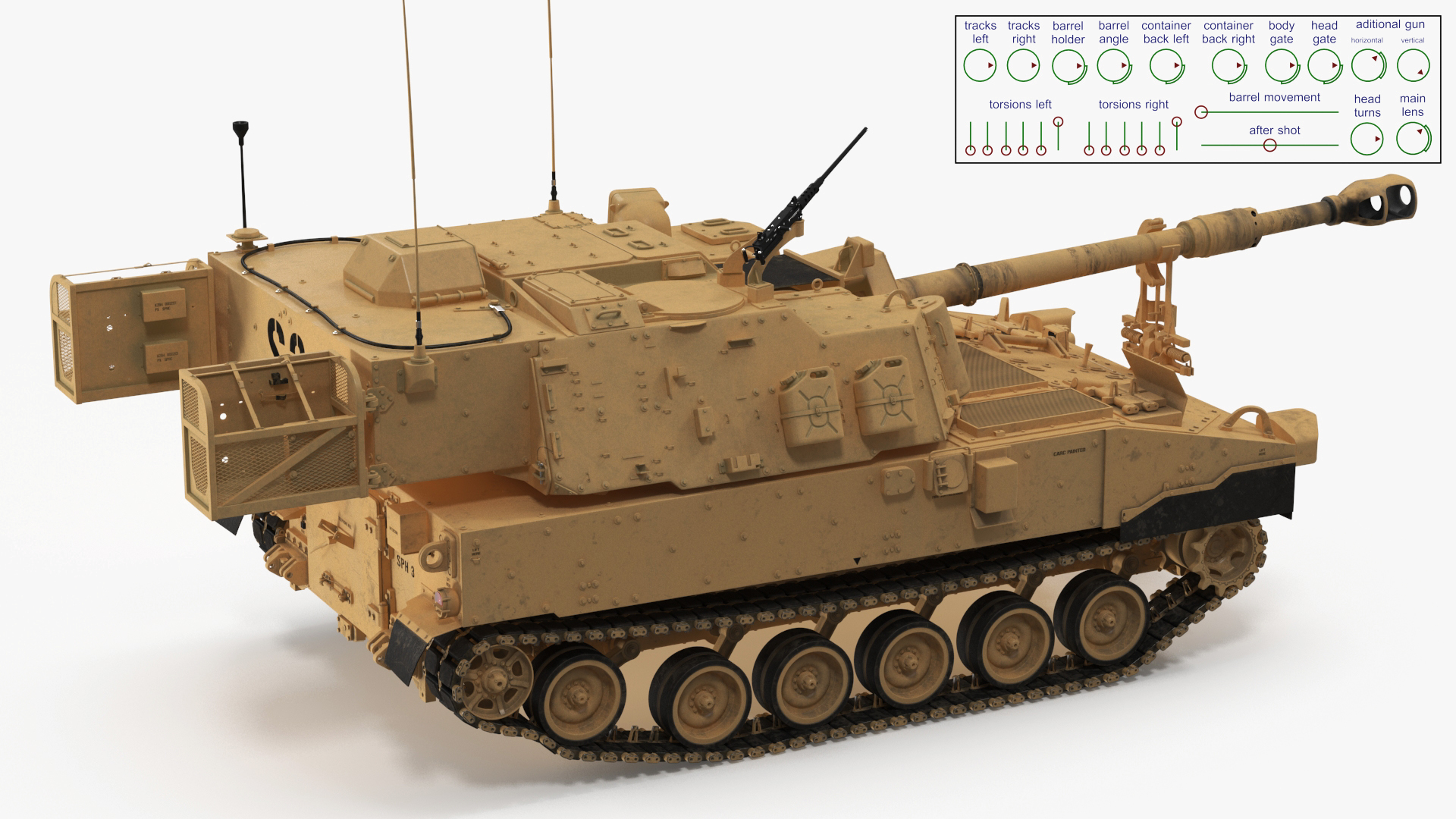 3D M109 Paladin Howitzer Beige Color Rigged Model - TurboSquid 2202252