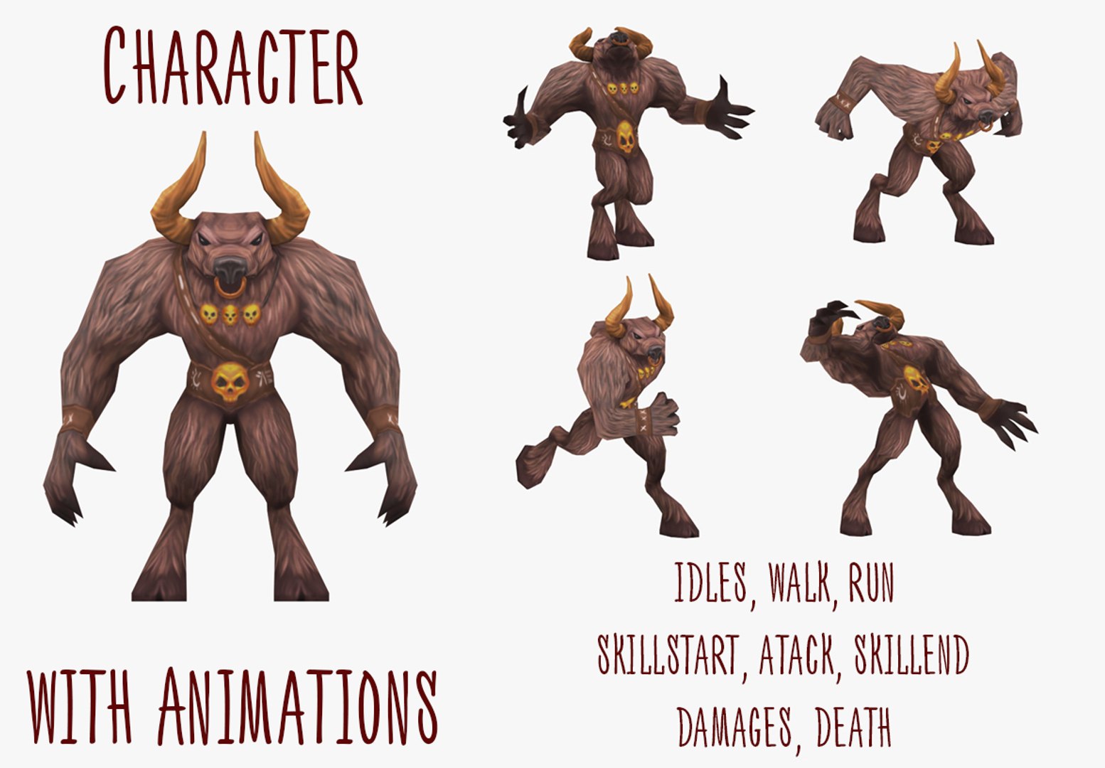 minotaur animations character 3d model