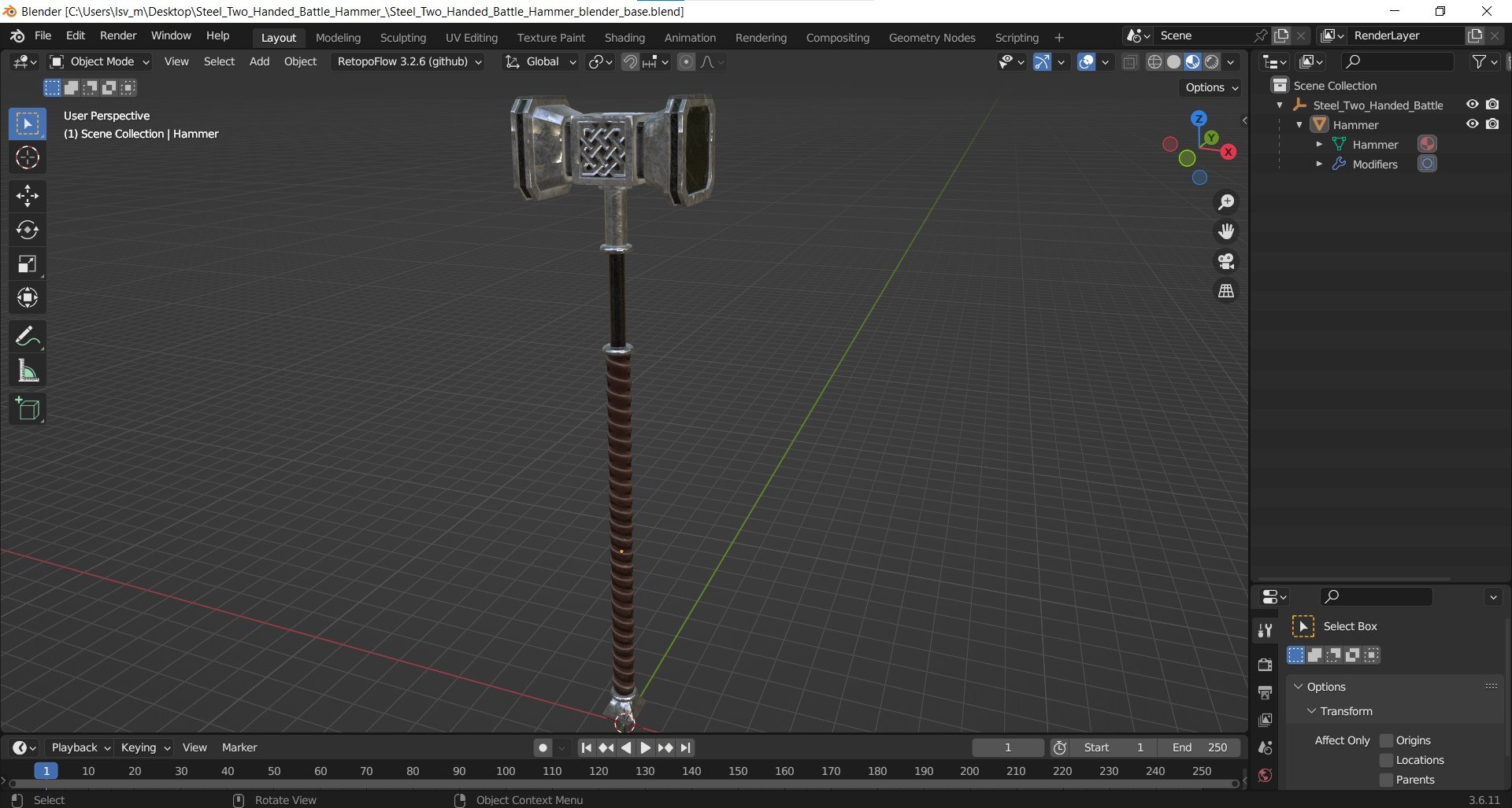 Steel Two Handed Battle Hammer 3D Model - TurboSquid 2391936