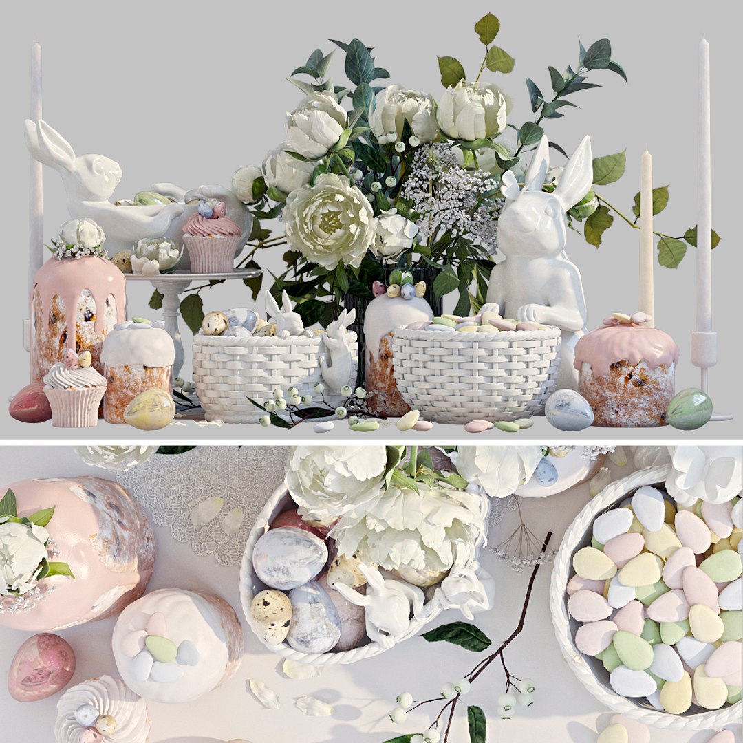 3D Easter Set Rabbits Flowers - TurboSquid 1543659