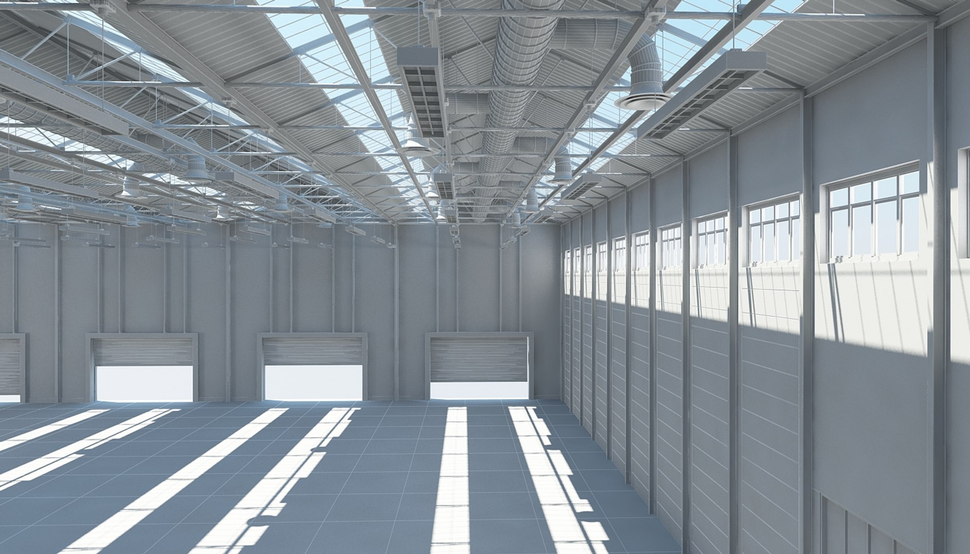 3d Model Large Architectural Warehouse Interior