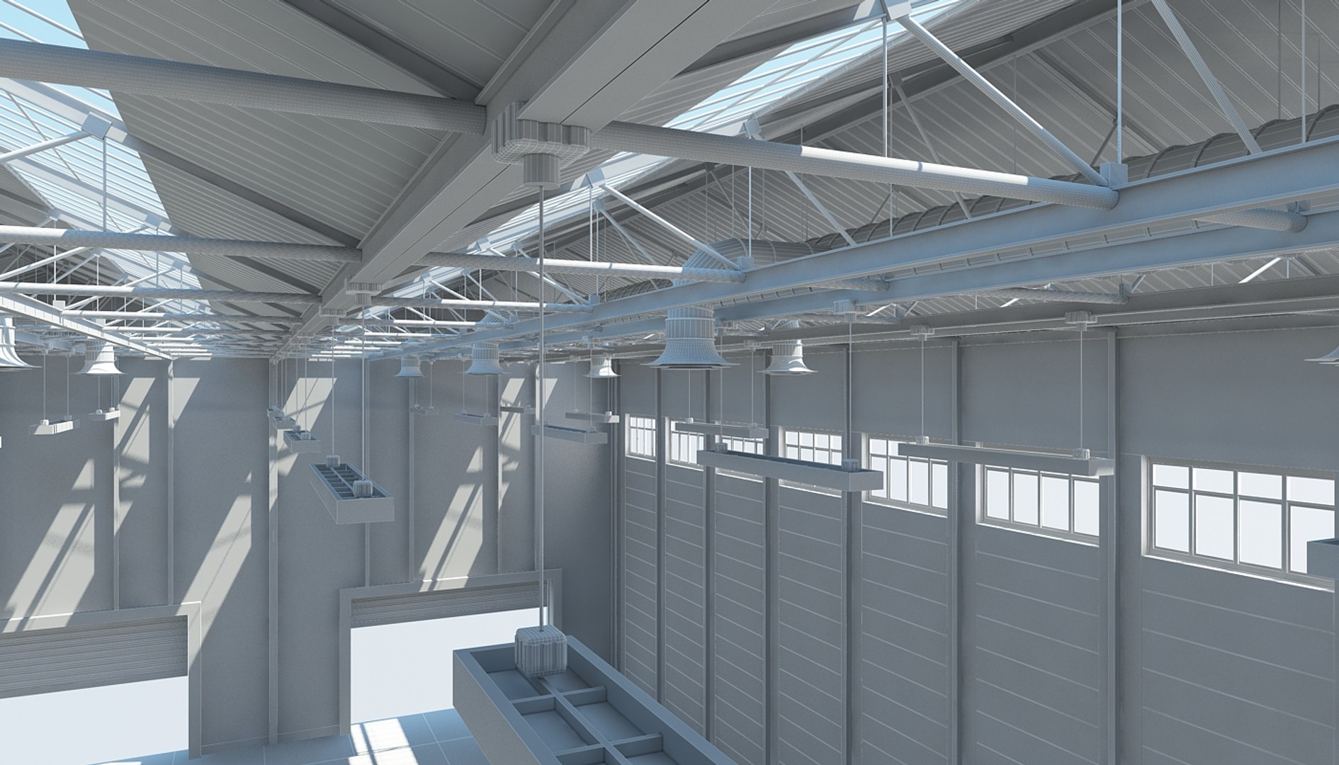 3d Model Large Architectural Warehouse Interior