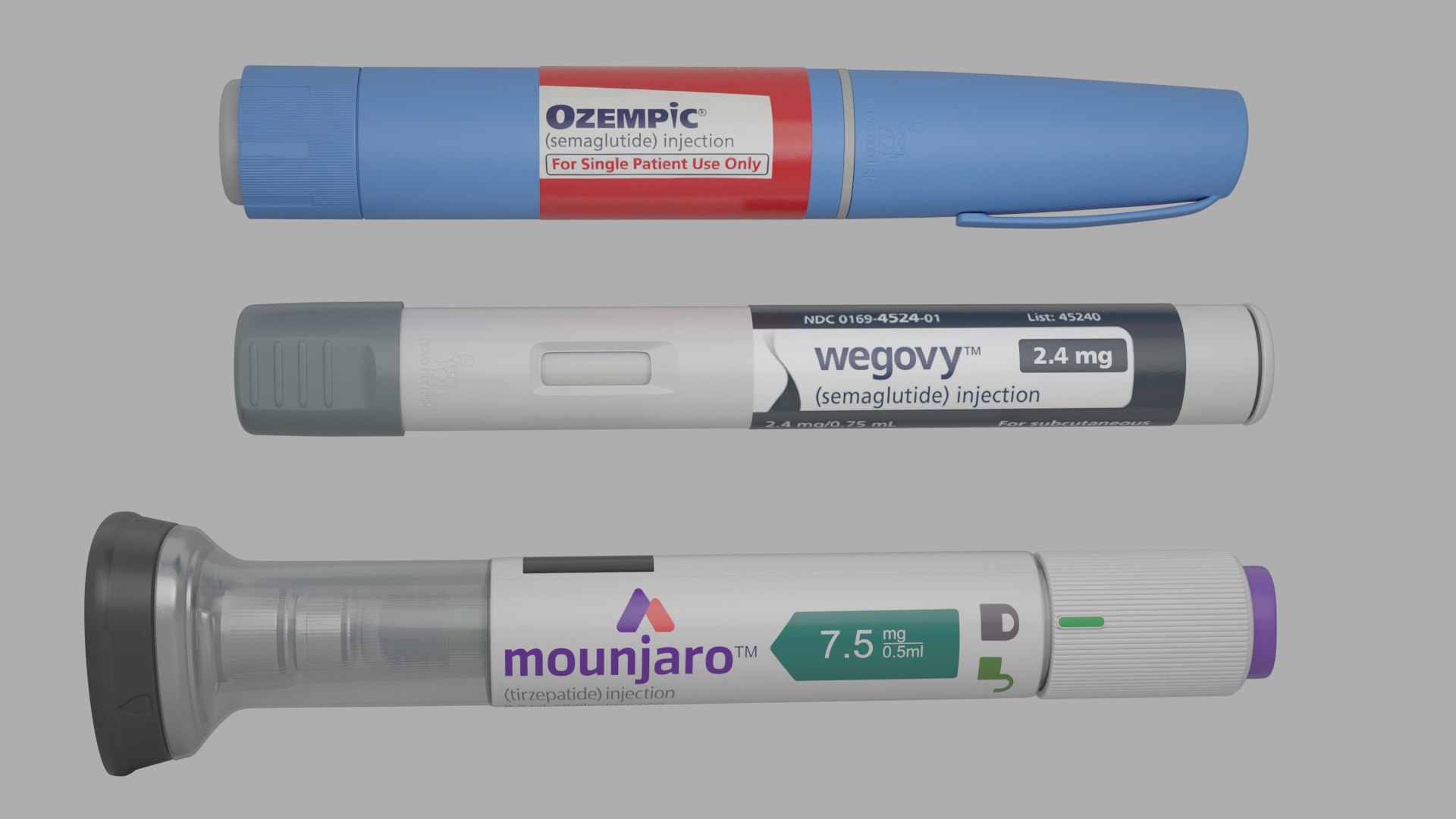 3D Ozempic Wegovy Mounjaro 3 Pack Model - TurboSquid 2343394