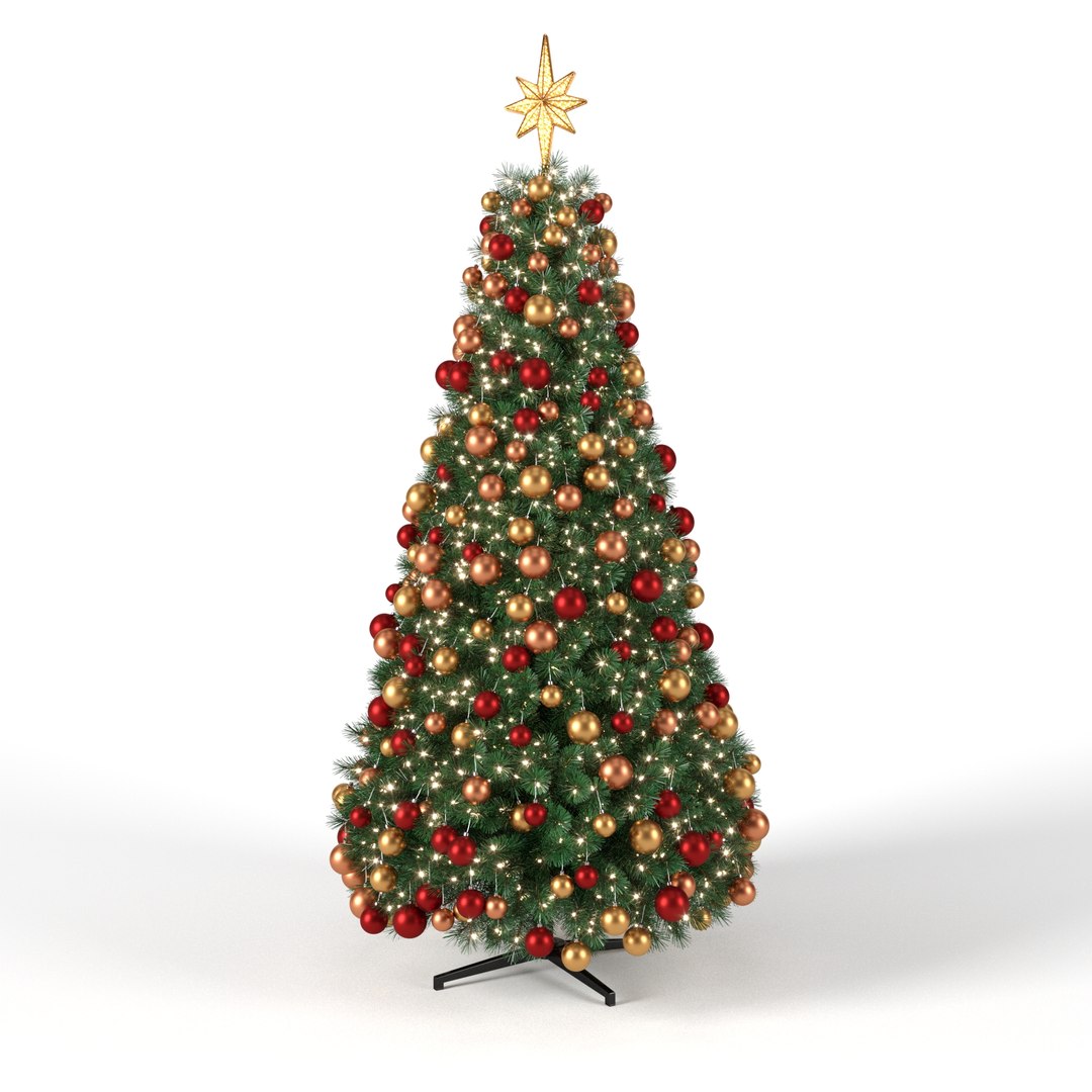 Christmas Tree 9 Feet With Balls And Lights 3D Model - TurboSquid 1817478