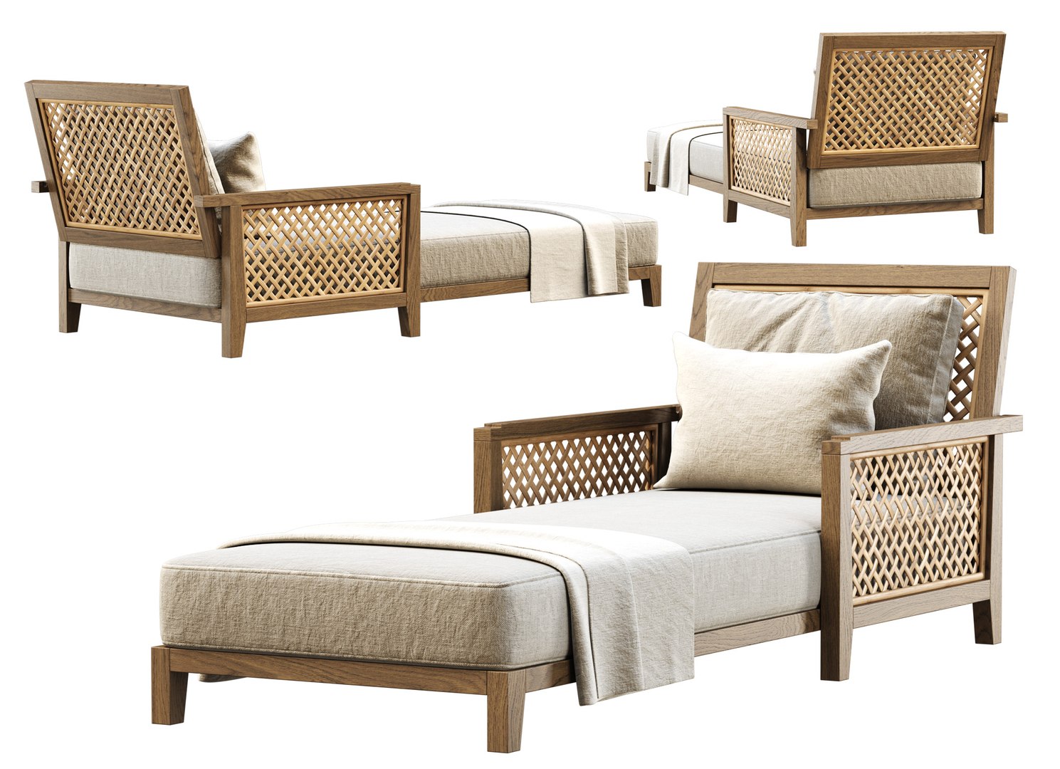 3D Karen Wooden Chaise Lounge By Bpoint Model - TurboSquid 2186669