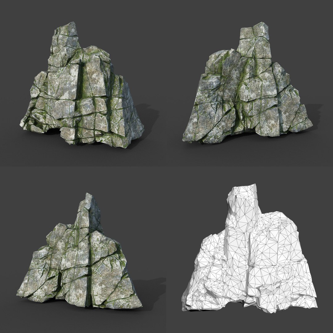 3D Low Poly PBR Mossy Cracked Modular Rock 2 - TurboSquid 2164230