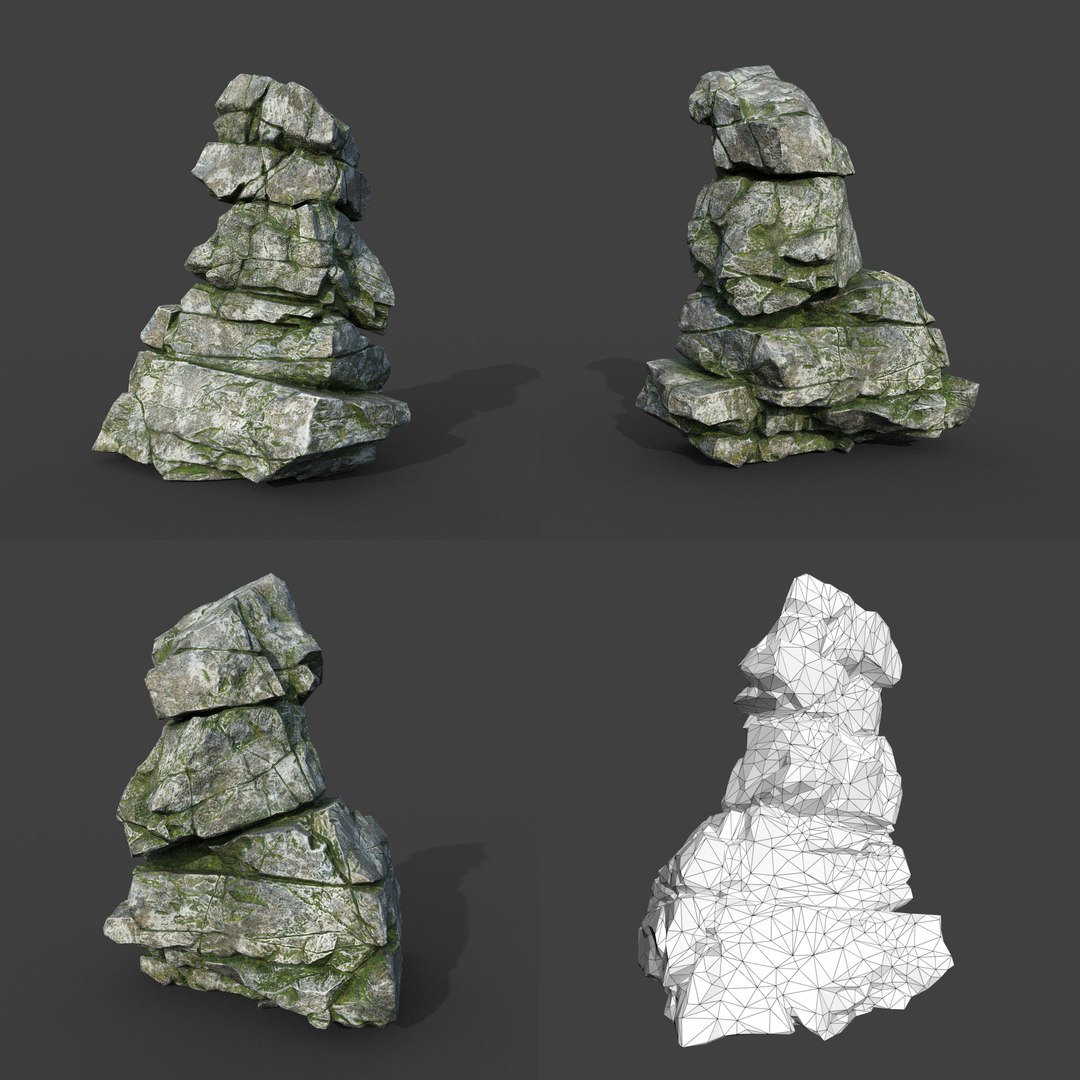 3D Low Poly PBR Mossy Cracked Modular Rock 2 - TurboSquid 2164230