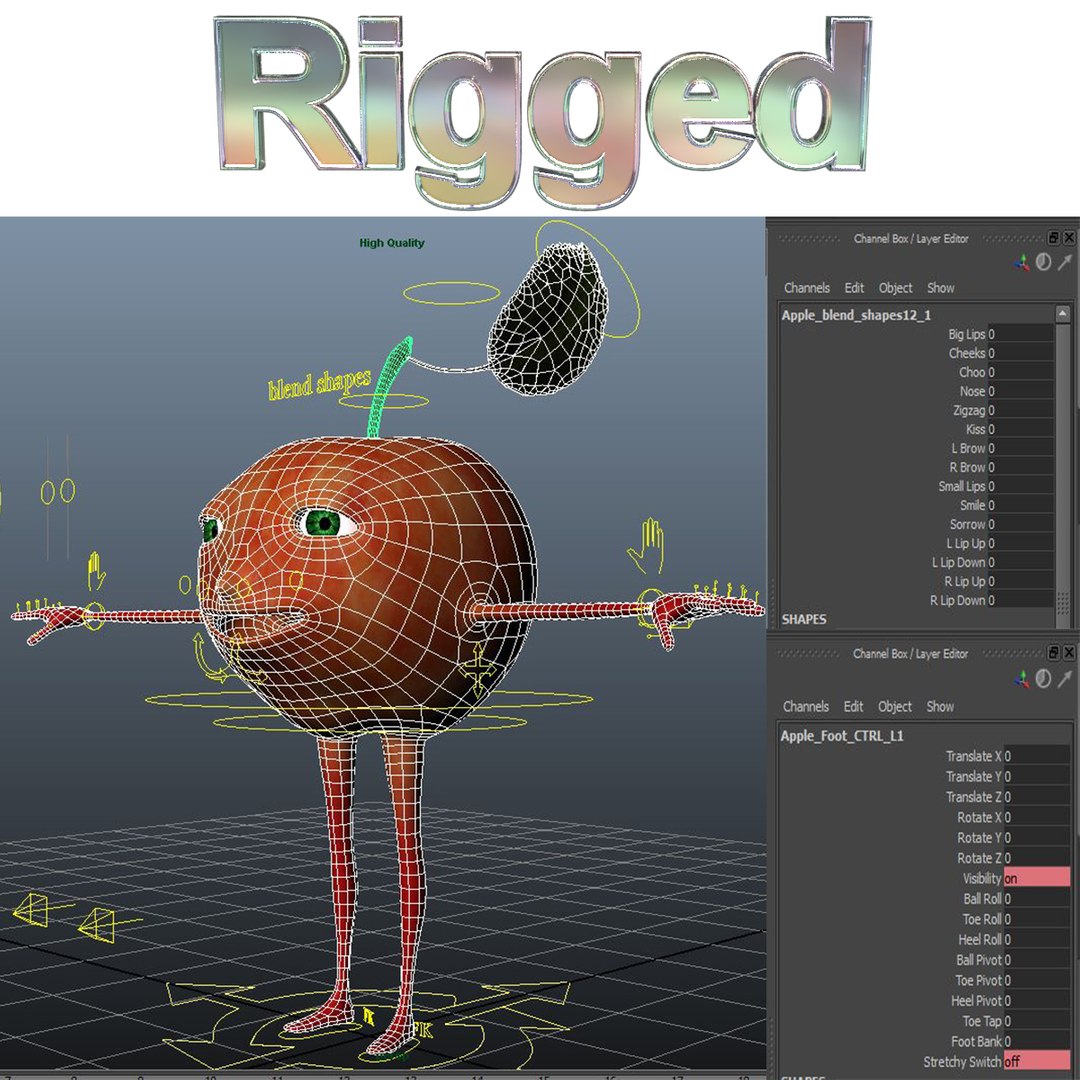 3d cartoon character apple