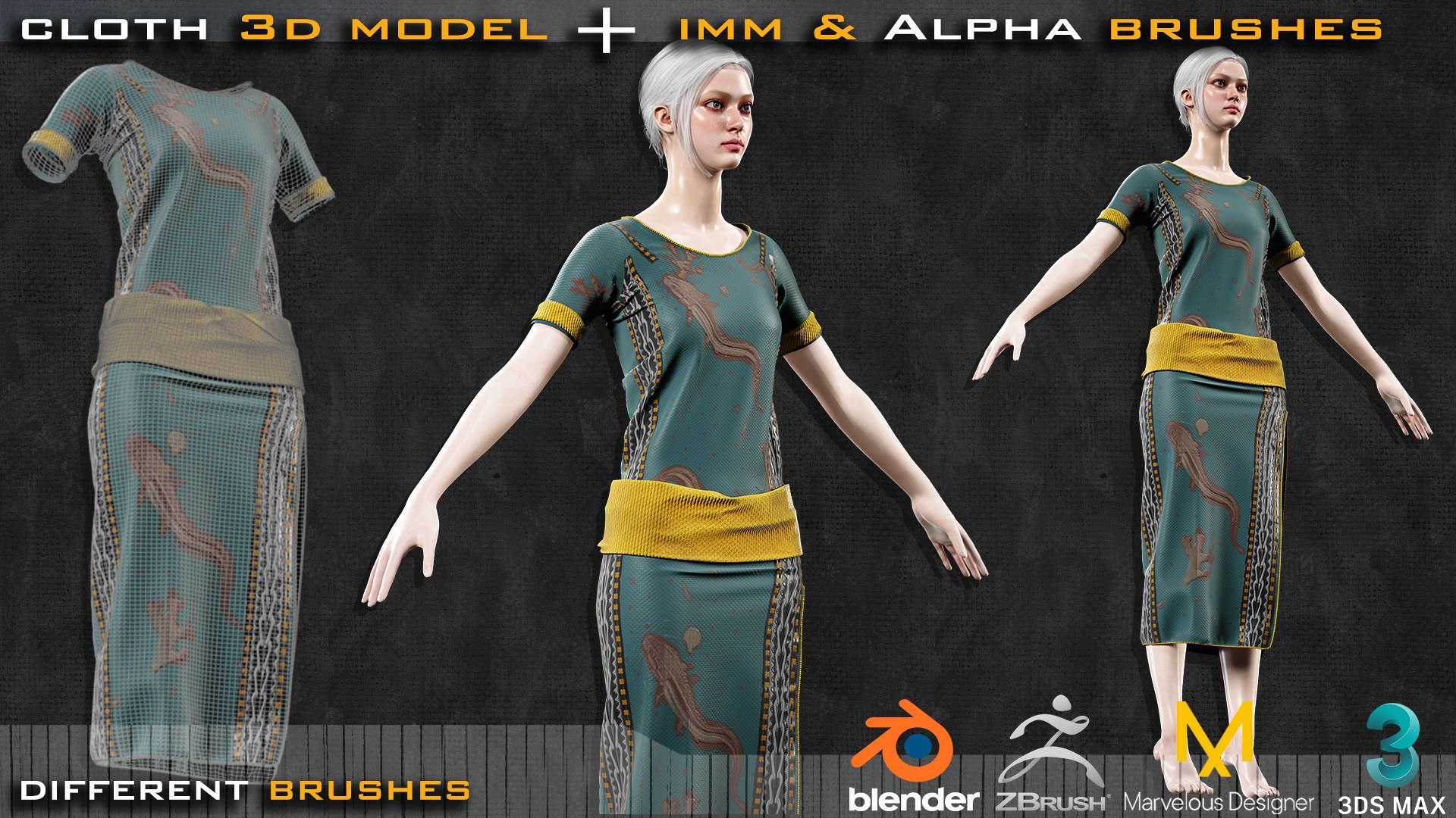 3D Cloth 3D Model 3 And 75 Free Zbrush And Blender Brushes - TurboSquid ...