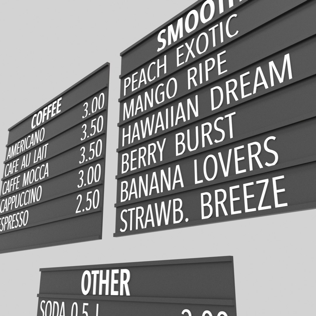 3D Model Drinks Menu - TurboSquid 1308046