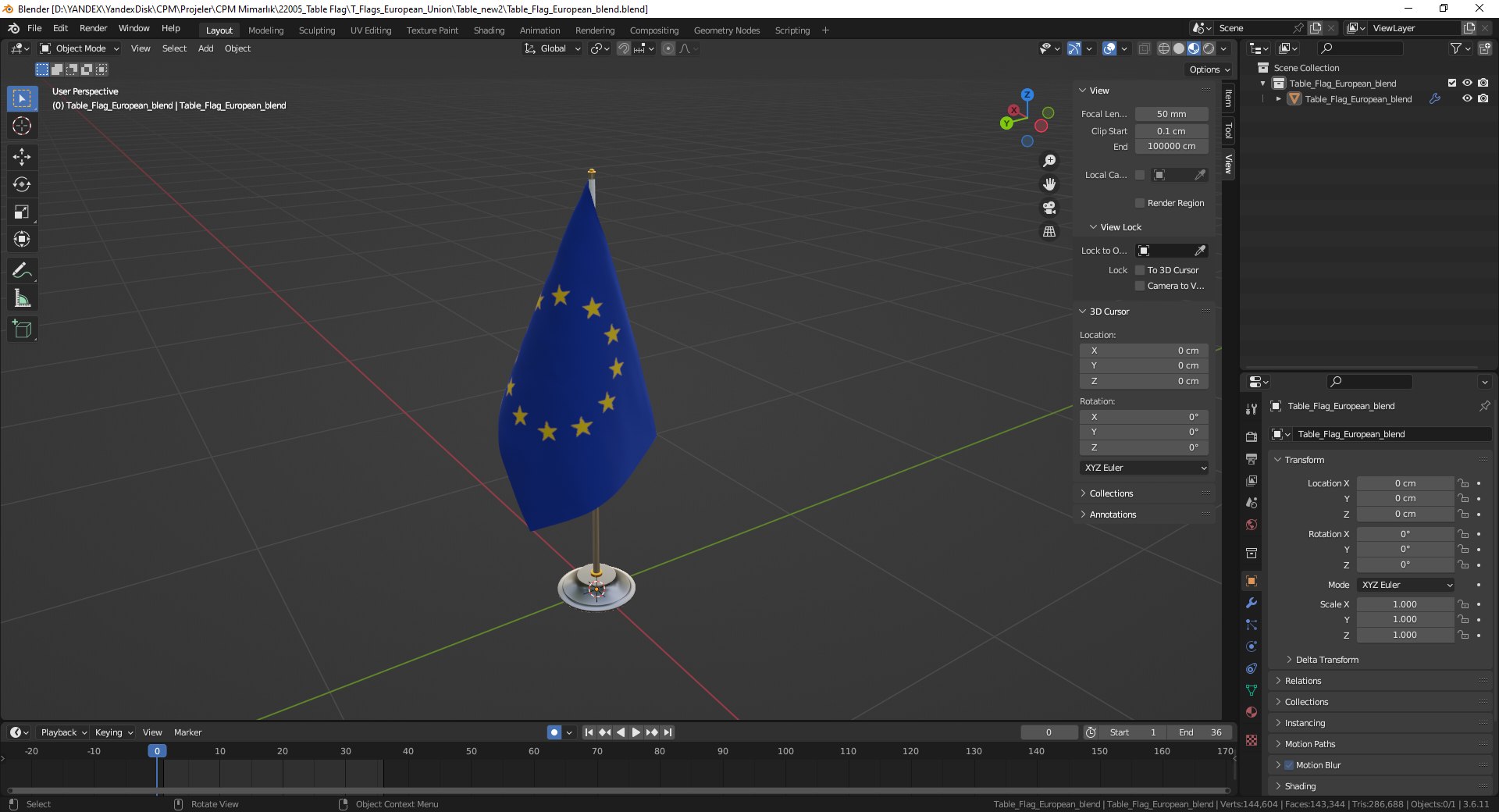 3D Table Flag European Union V2 Model - TurboSquid 2227238