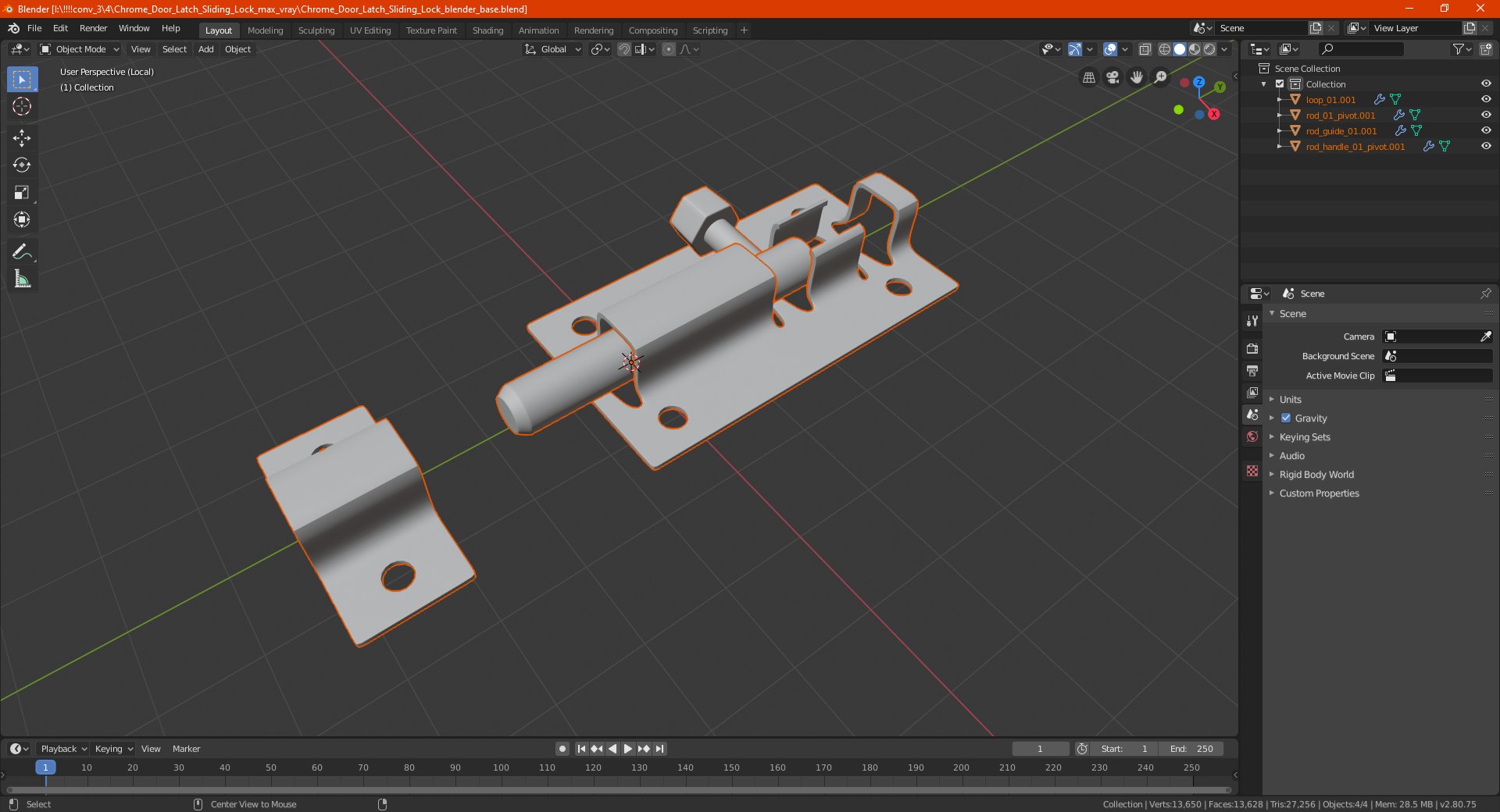 Chrome Door Latch Sliding Lock 3D Model - TurboSquid 1787333