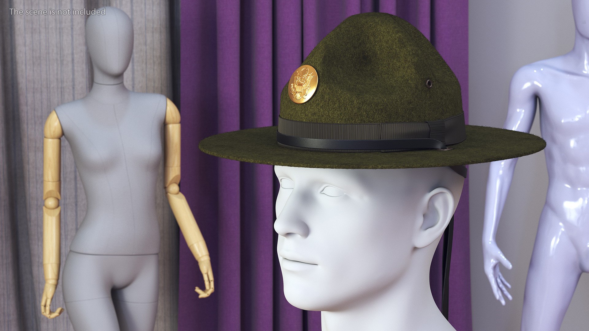 Military Campaign Hat With Cockade Green On Mannequin Fur 3D Model ...