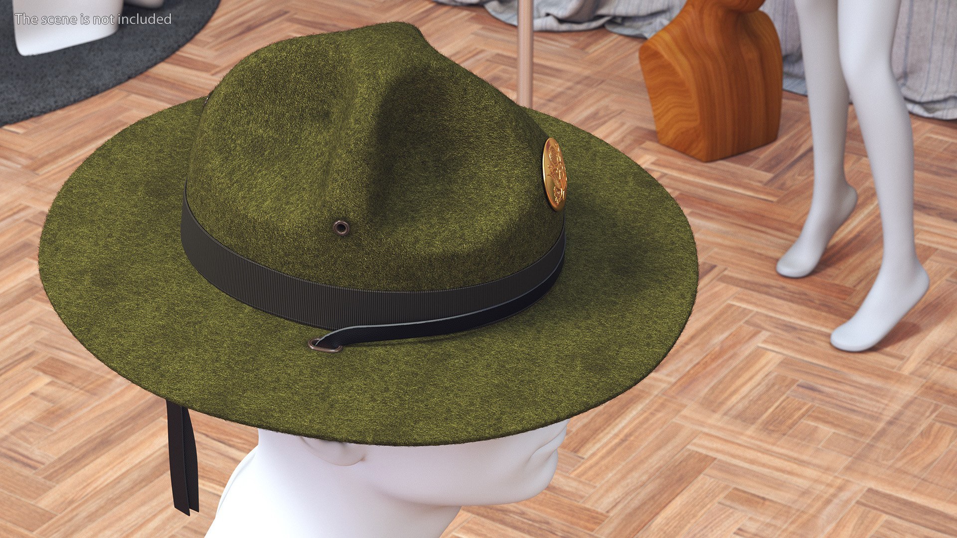 Military Campaign Hat With Cockade Green On Mannequin Fur 3D Model ...