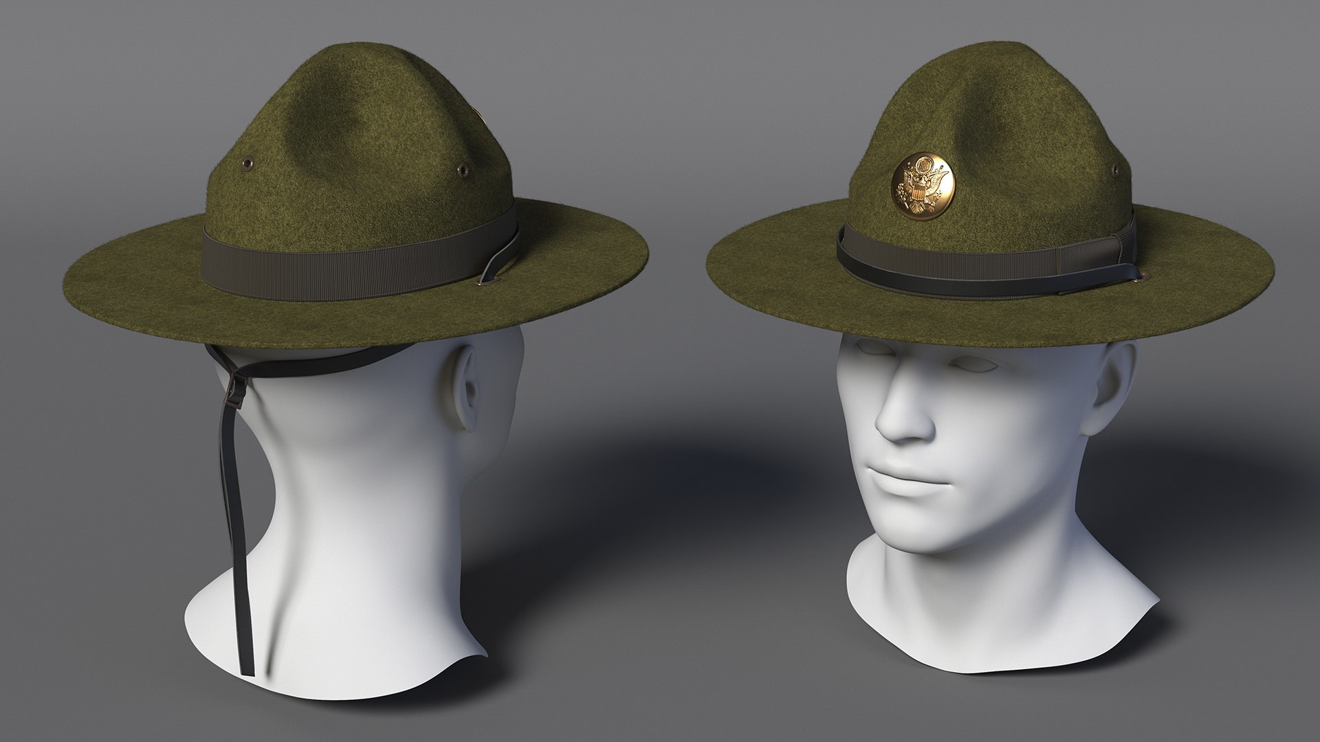 Military Campaign Hat with Cockade Green on Mannequin Fur 3D model ...