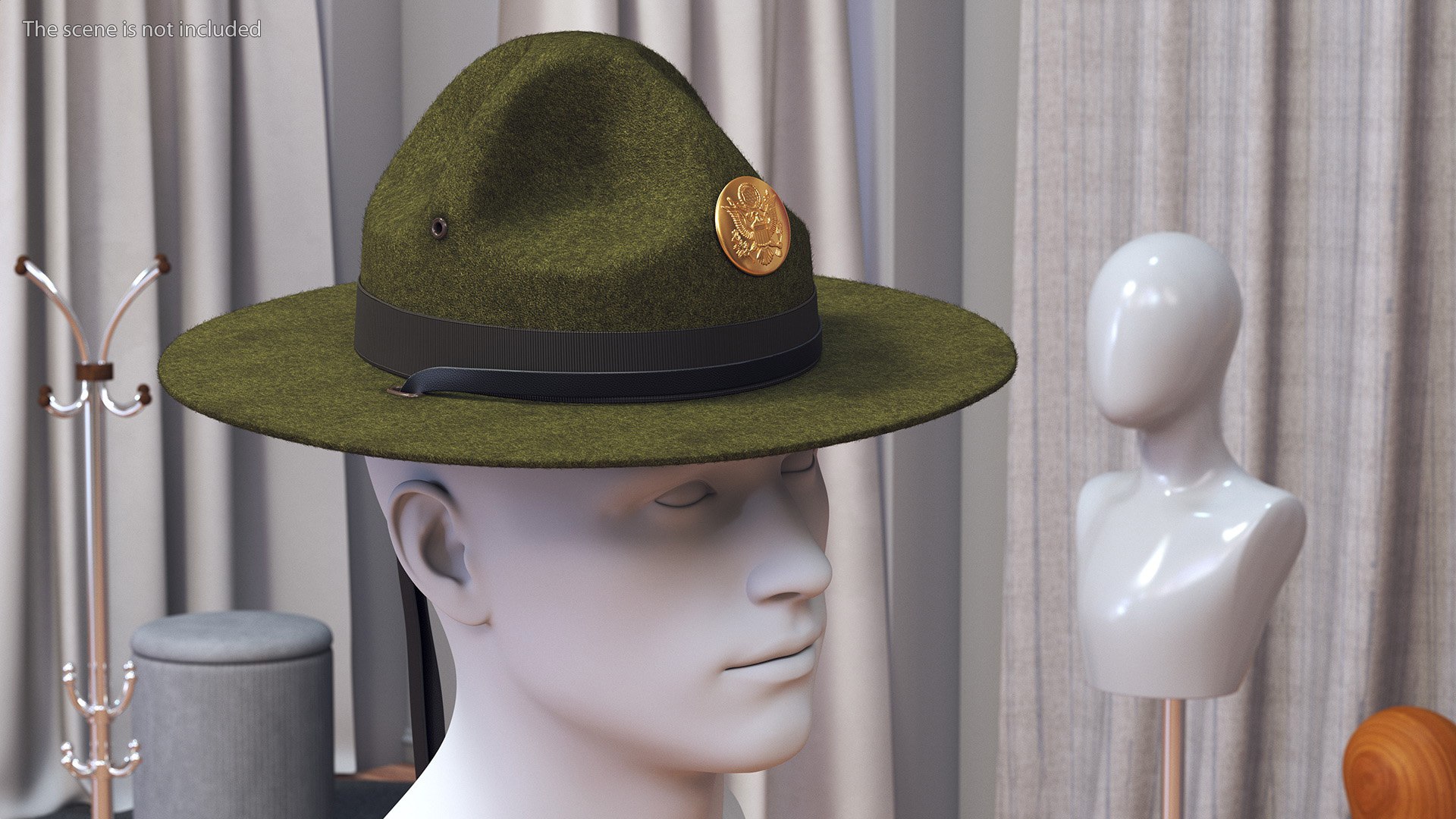 Military Campaign Hat With Cockade Green On Mannequin Fur 3D Model ...