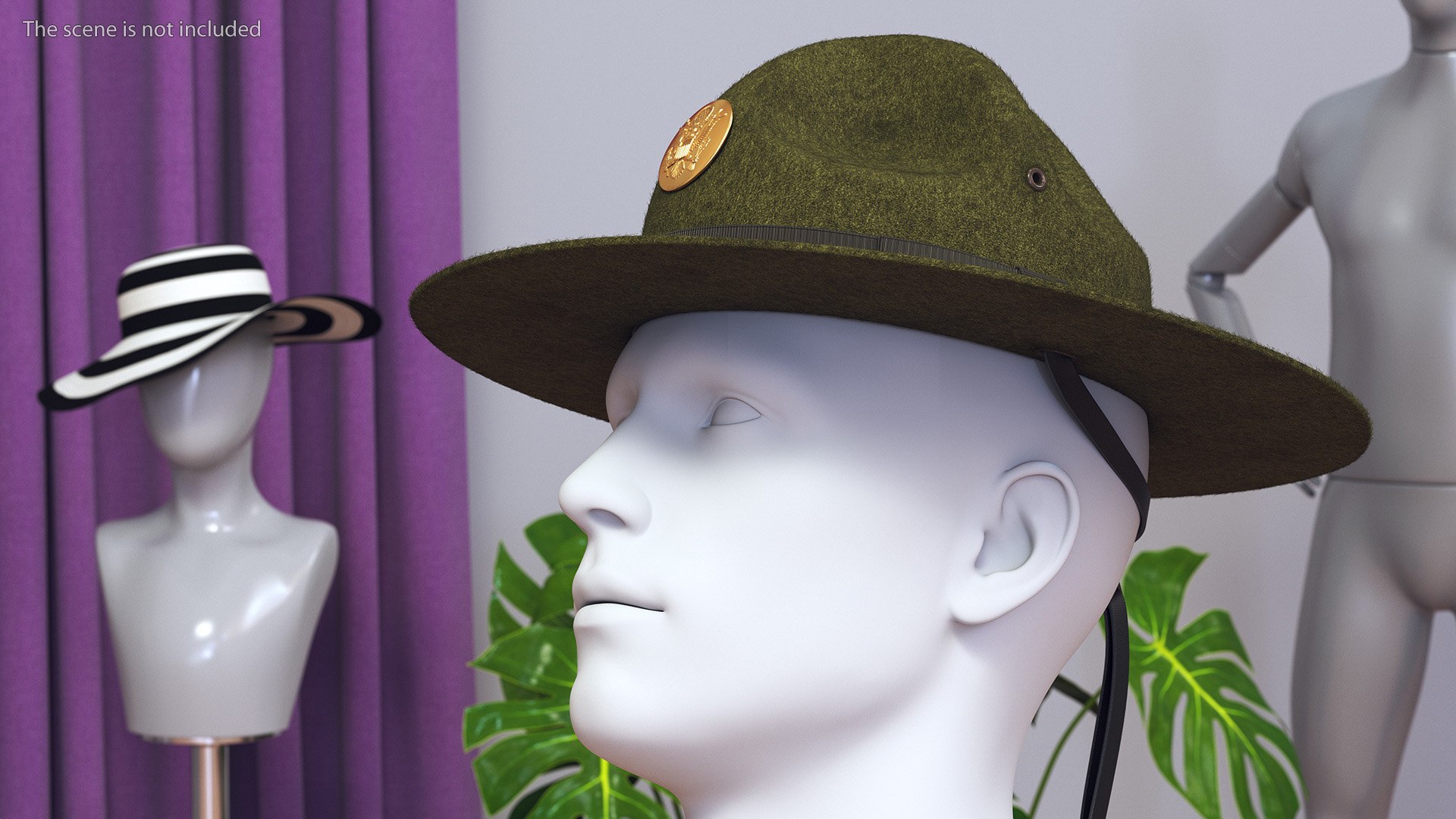 Military Campaign Hat With Cockade Green On Mannequin Fur 3D Model ...
