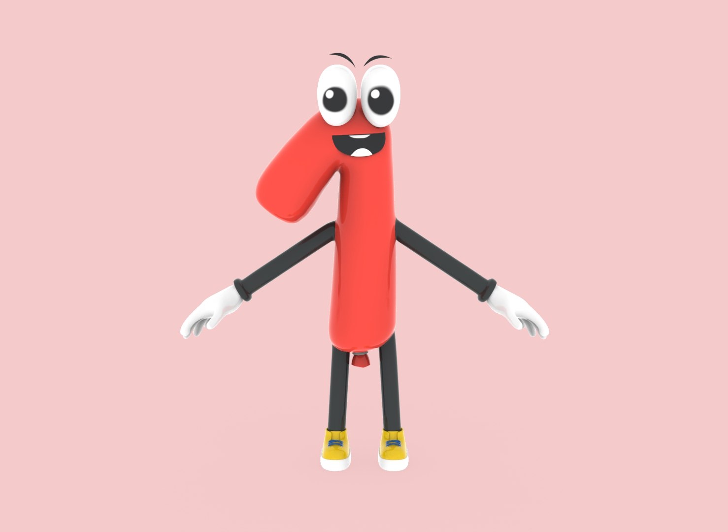 3D Model Number One 1 Cartoon Animated - TurboSquid 2122698