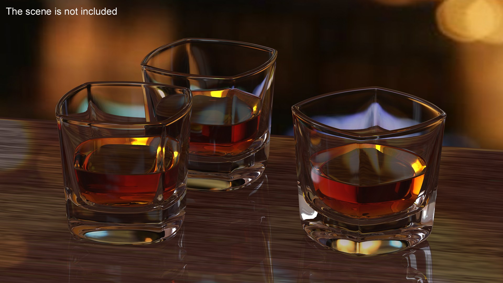 Square Base Drinking Glass Thick Bottom With Whiskey Model - TurboSquid ...