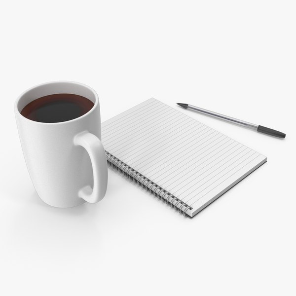 Notepad With Pen And Coffee Mug 3D model - TurboSquid 1868835