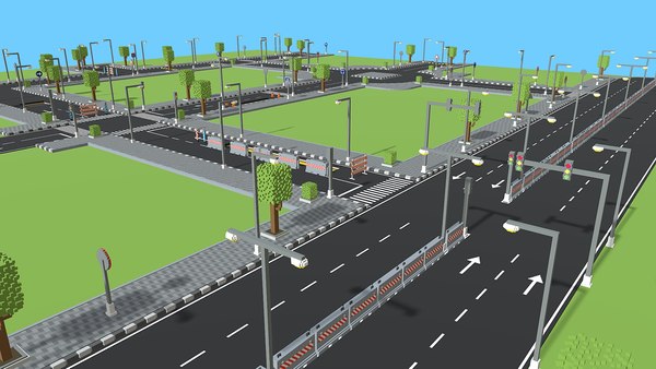 3D модель Набор участков и знаков Voxel Road - TurboSquid 1507834