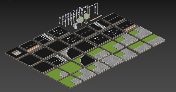 3D модель Набор участков и знаков Voxel Road - TurboSquid 1507834
