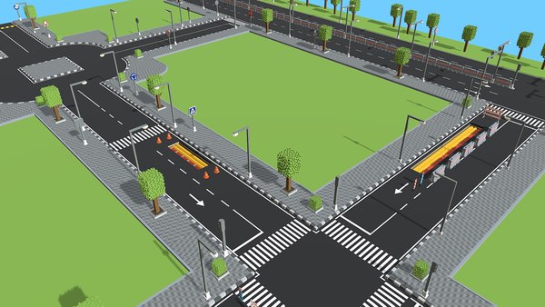 3D модель Набор участков и знаков Voxel Road - TurboSquid 1507834