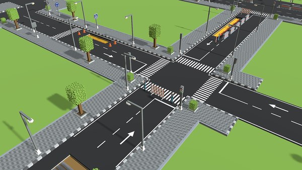 modelo 3d Paquete de señales y secciones de carreteras de Voxel ...