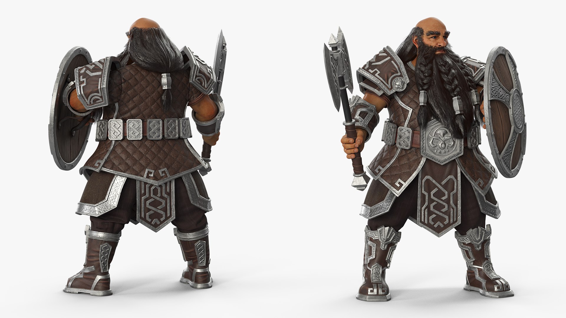 装备斧头和盾牌的矮人战士3D模型 - TurboSquid 2389507