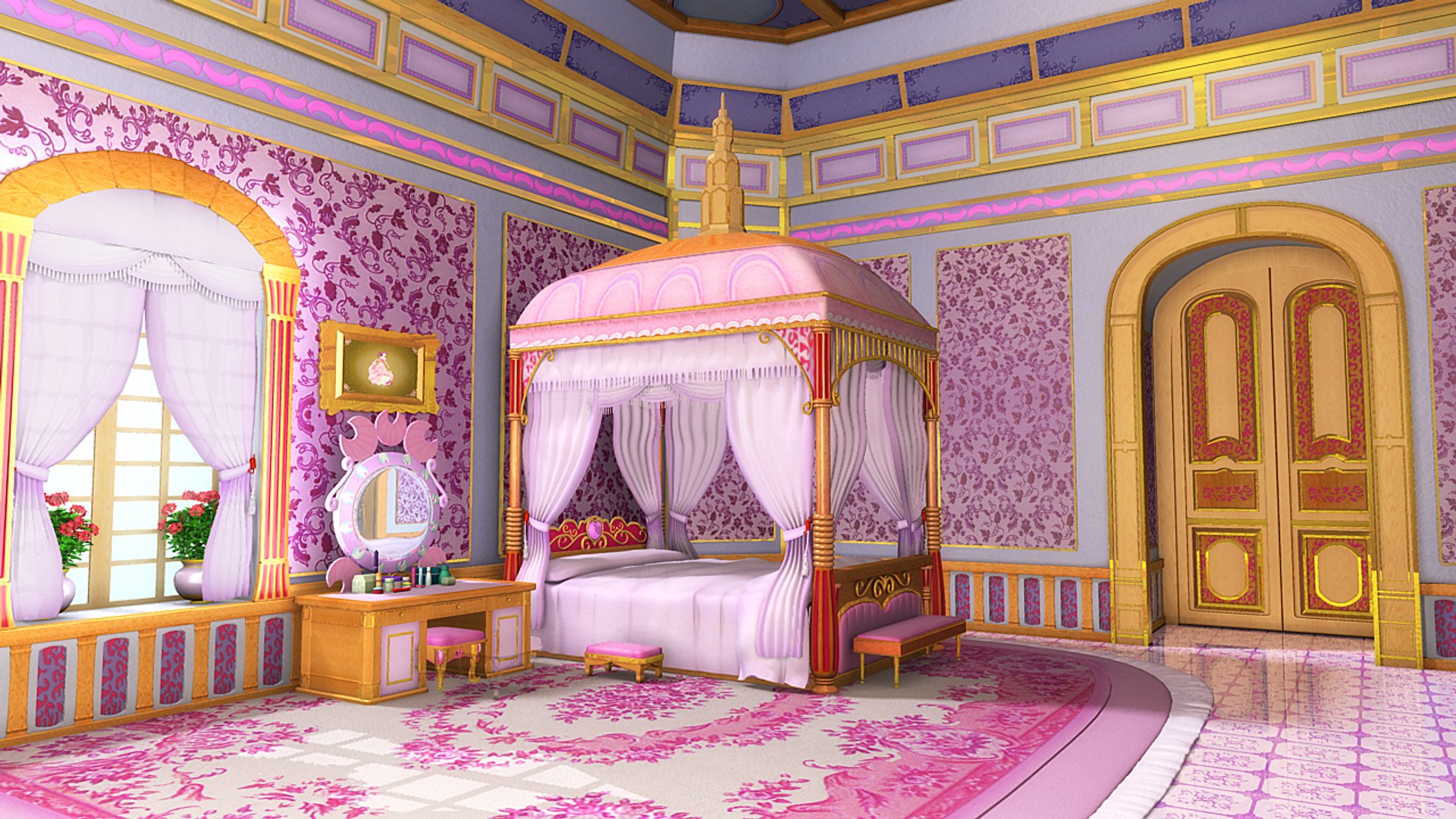3d Model Cartoon Princess Bedroom Scene